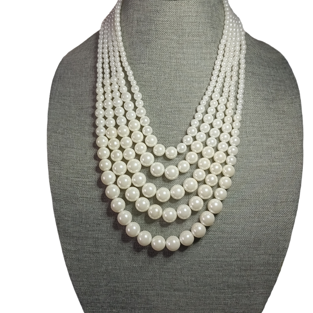 Vintage Five Strand Graduated Pearl Necklace "Outstan… - Gem